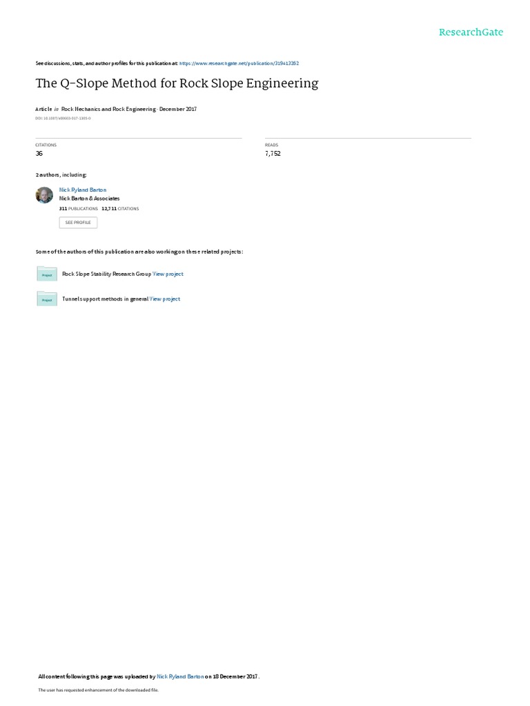 The Q-Slope Method For Rock Slope Engineering | PDF | Strength Of ...