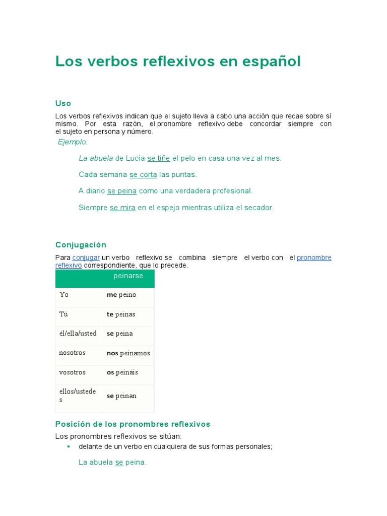 Los Verbos Reflexivos en Español A2 | PDF | Verbo | Conjugación gramatical
