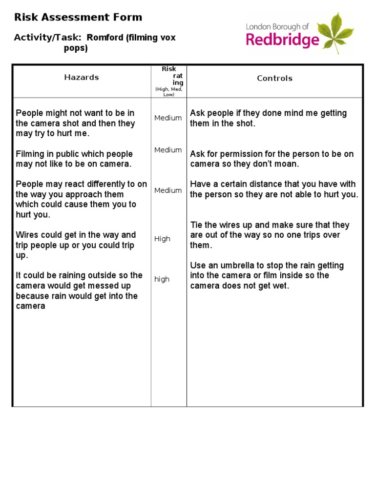 Risk Assessment Form 2 | PDF