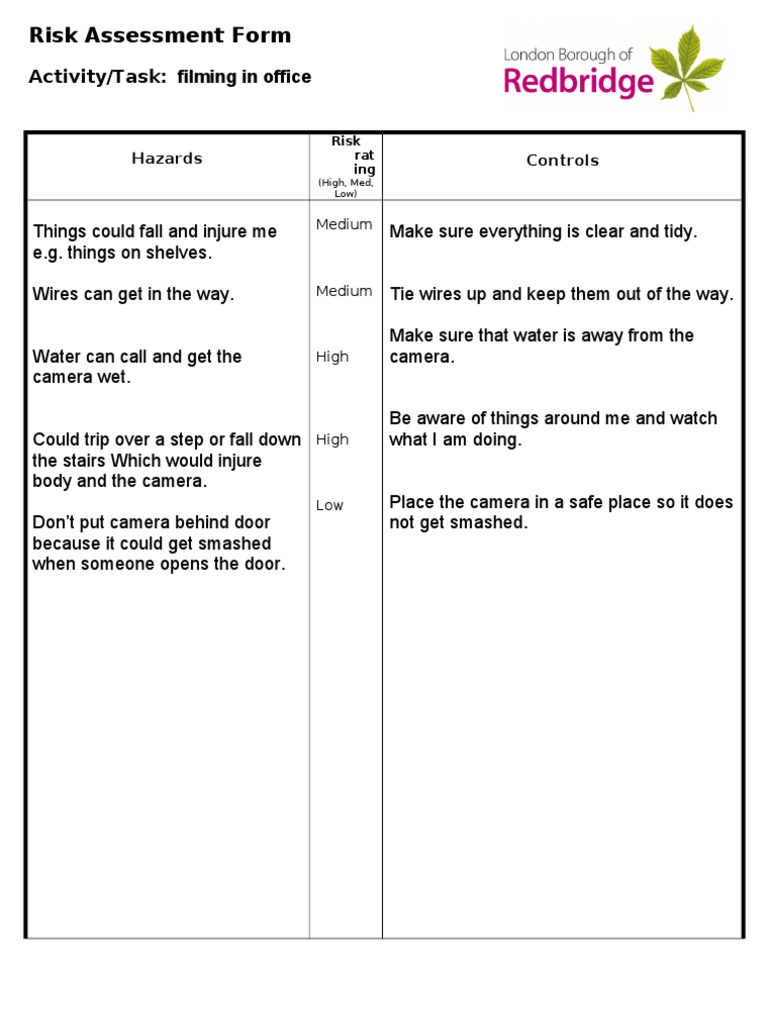 Office Filming Risk Assessment Guide | PDF