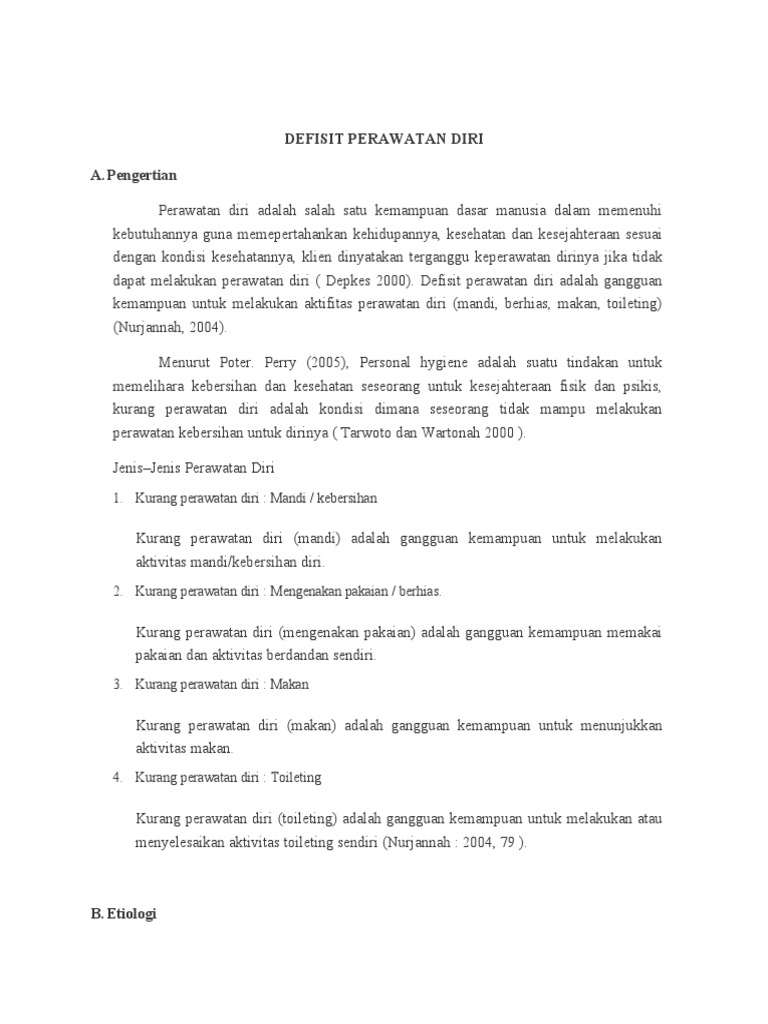Laporan Pendahuluan Defisit Perawatan Diri | PDF