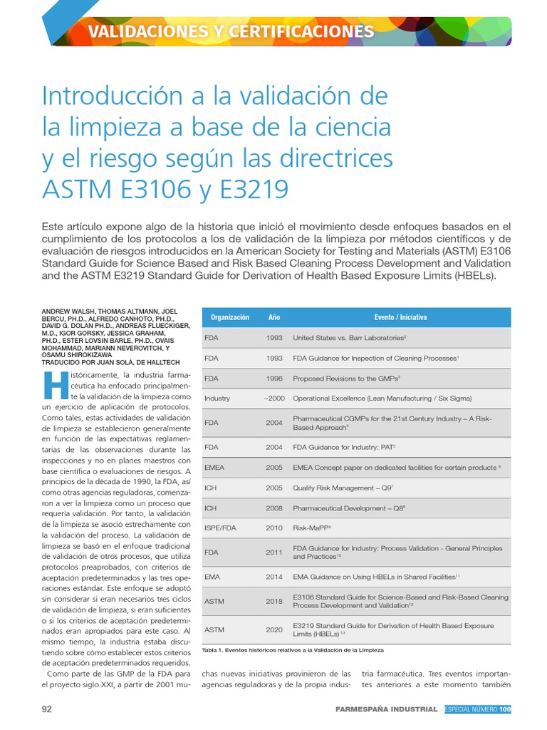 Articulo - Introduccion A La Validacion de La Limpieza A Base de La Ciencia y El Riesgo Segun ...