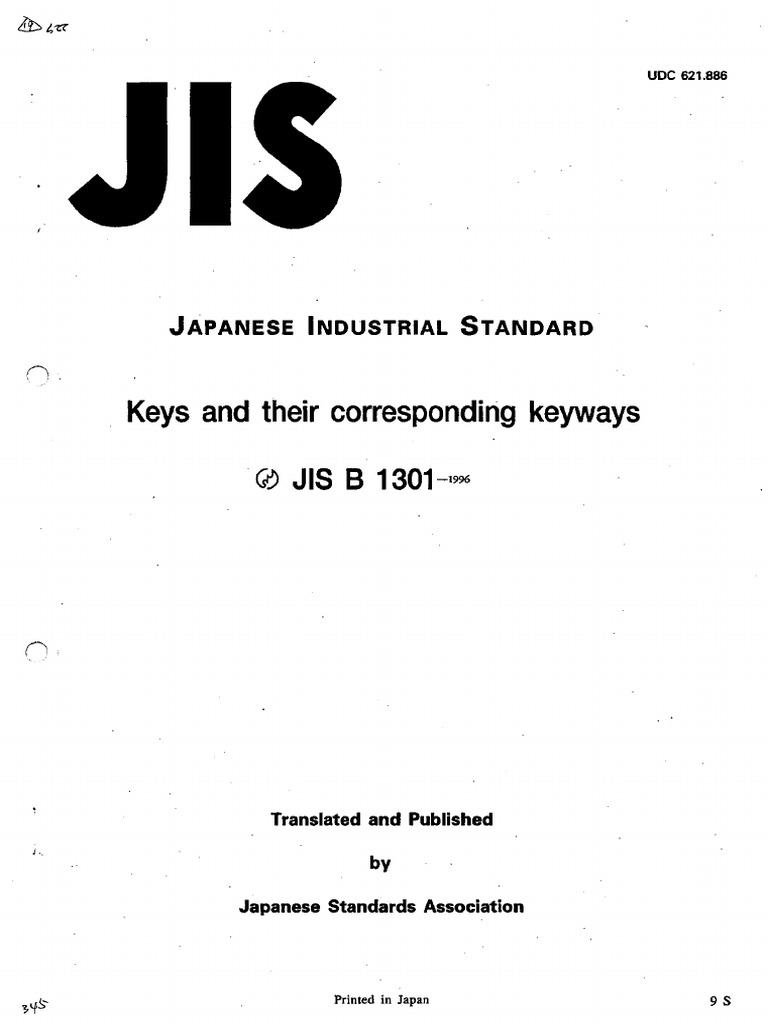 JIS B1301-1996 Keys and Their Corresponding Keyways | PDF