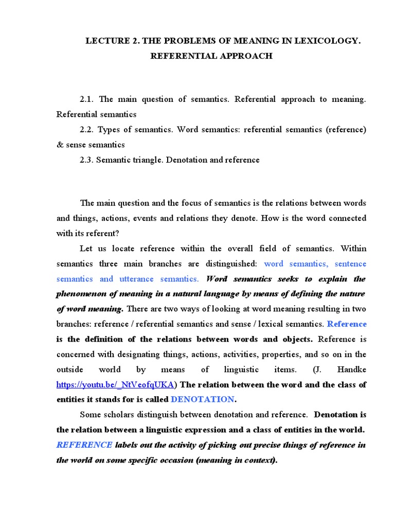Word Semantics, Sentence Semantics and Utterance Semantics | PDF | Reference | Semantics