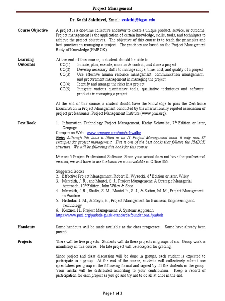 Project Management Syllabus | Download Free PDF | Project Management ...