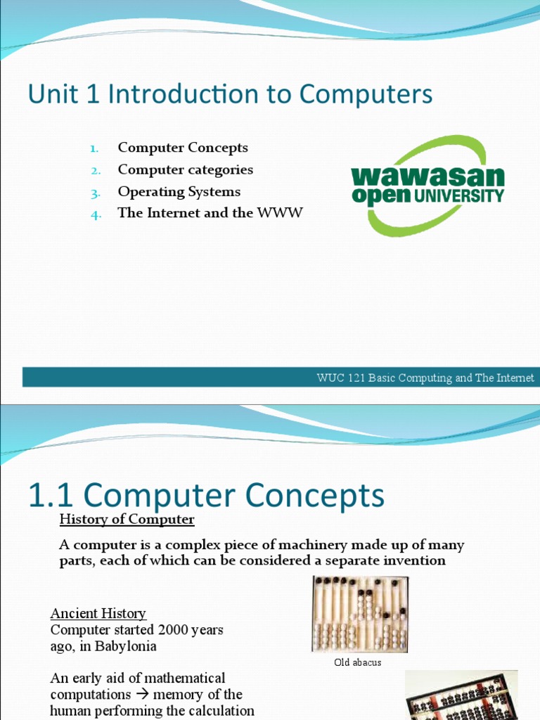 Unit 1 Introduction To Computers: Computer Concepts Computer Categories ...