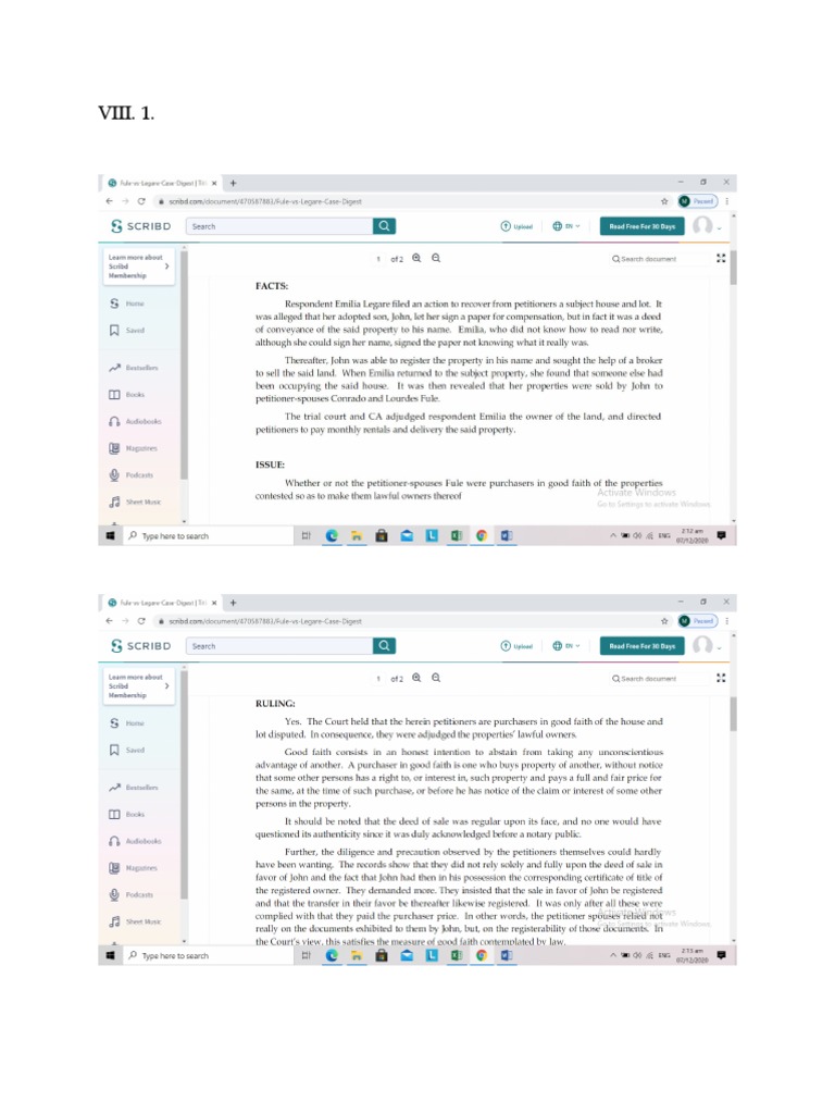 Chapter 8 LTD Case Digest | PDF | Deed | Complaint