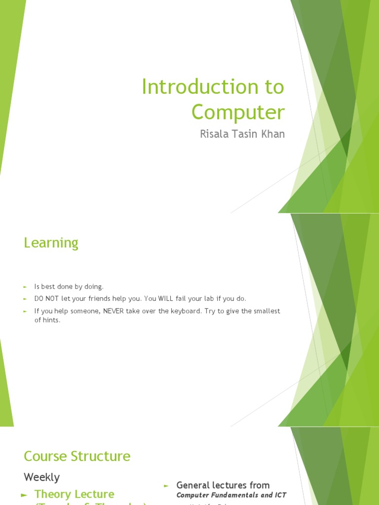 Introduction To Computer: Risala Tasin Khan | PDF | Personal Computers | Microcomputers