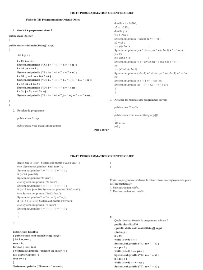 TD+TP Programmation Orientee Objet Fiche de TD Programmation Orienté Objet | Download Free PDF ...