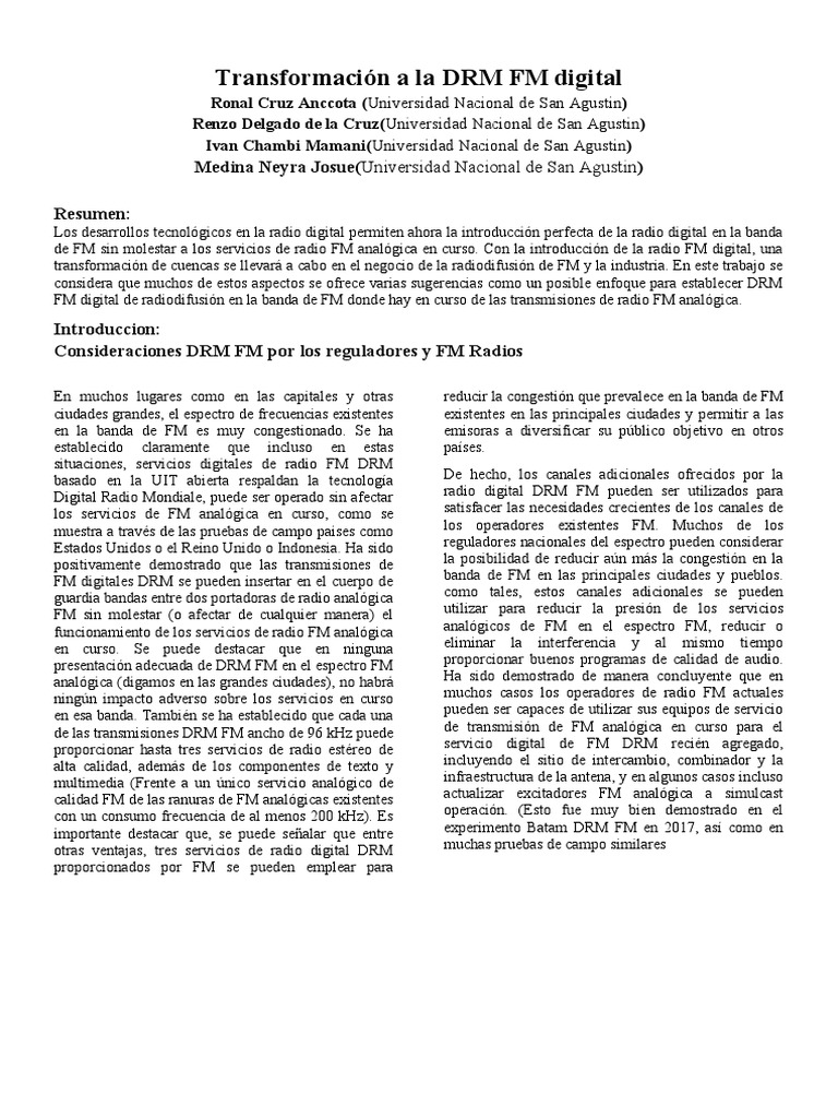 Paper Telecomunicaciones Ronal Cruz 1 | PDF | Modulación de frecuencia | Radio