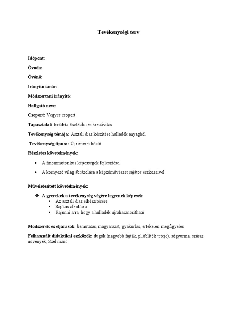 Tevékenységi Terv-Rajz | PDF