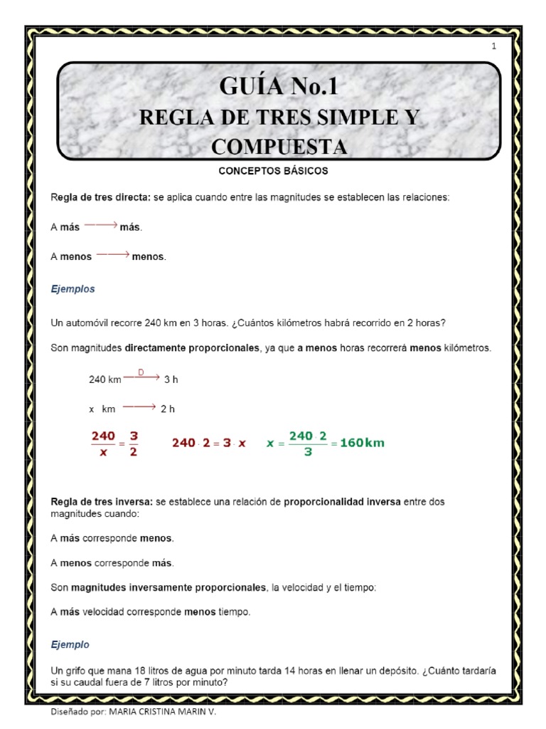 GUÍA No.1 REGLA DE TRES SIMPLE Y COMPUESTA CONCEPTOS BÁSICOS - PDF Descargar Libre PDF | PDF