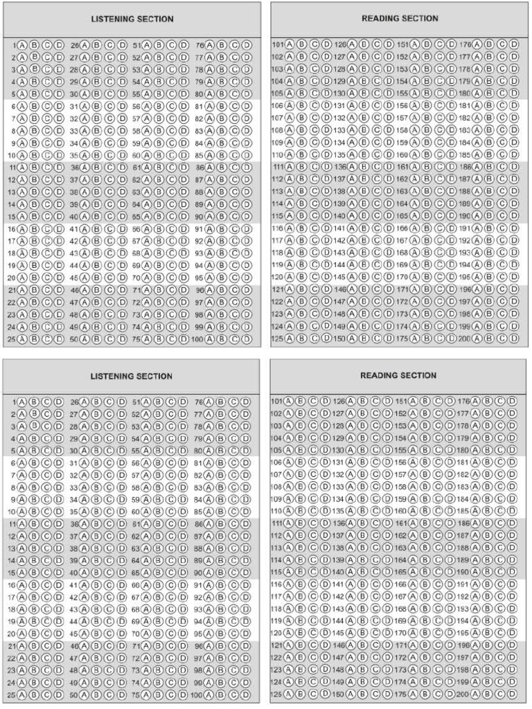 Answer Sheet Toeic Word | PDF
