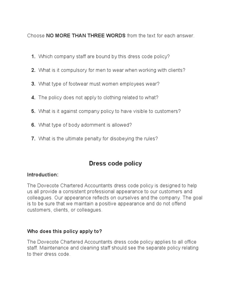 Dress Code Policy | PDF
