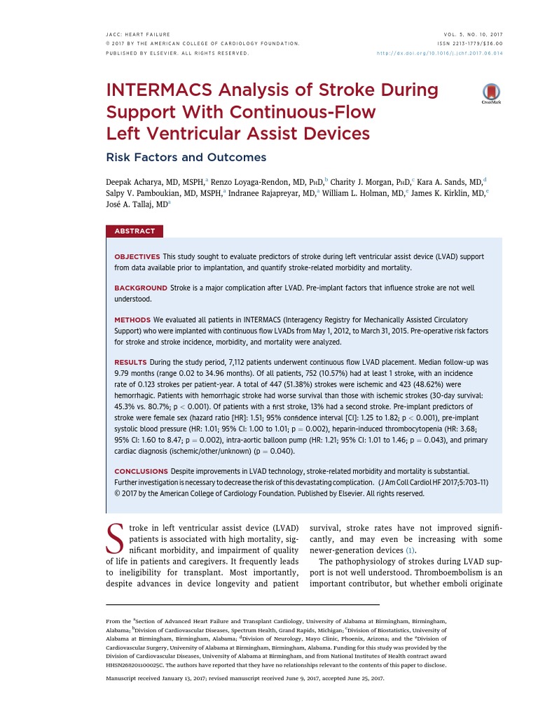 INTERMACS Analysis of Stroke During Support With Continuous-Flow Left ...