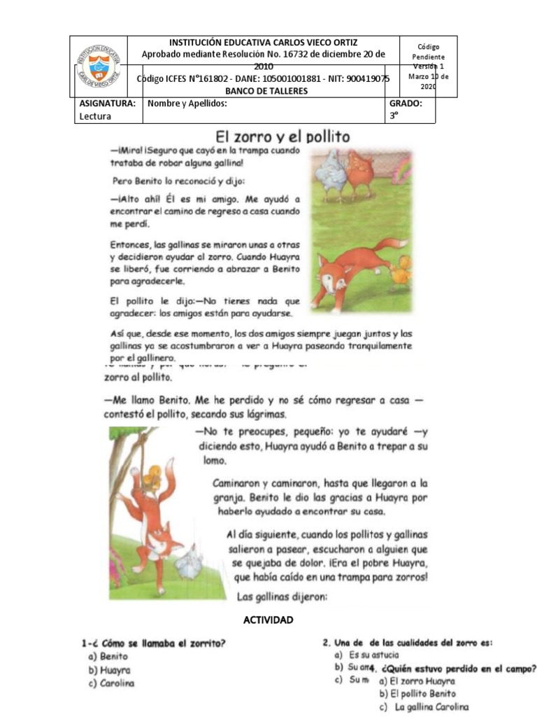 Lectura - Comprensión Lectora Grado 3° | PDF