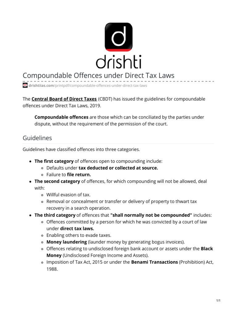 Compoundable Offences Under Direct Tax Laws: Guidelines | PDF | Finance ...