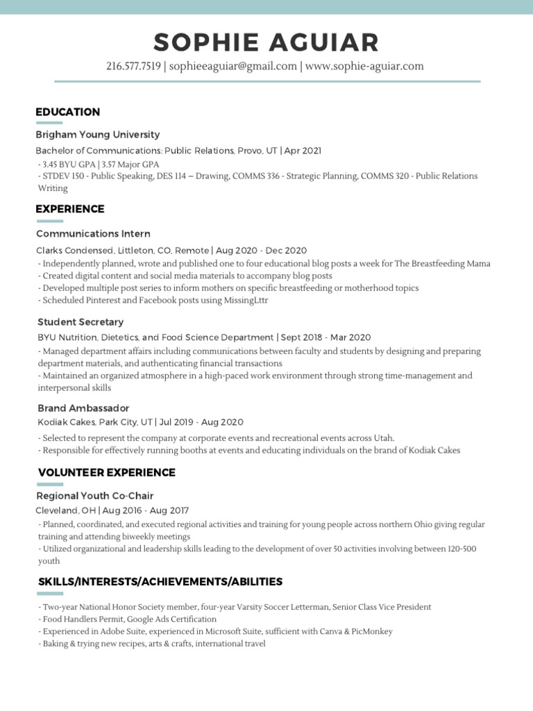 Sophie Aguiar Resume | PDF