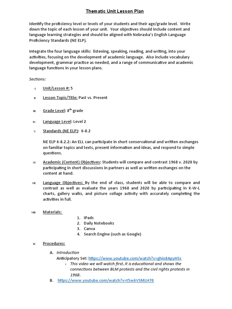 Sections:: Thematic Unit Lesson Plan | Download Free PDF | Lesson Plan ...