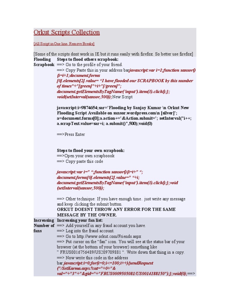 Orkut Scripts Collection | PDF | Java Script | Computer Science