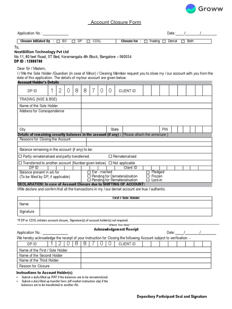 Equity Demat Trading Account Closure Form. | PDF | Financial Services ...