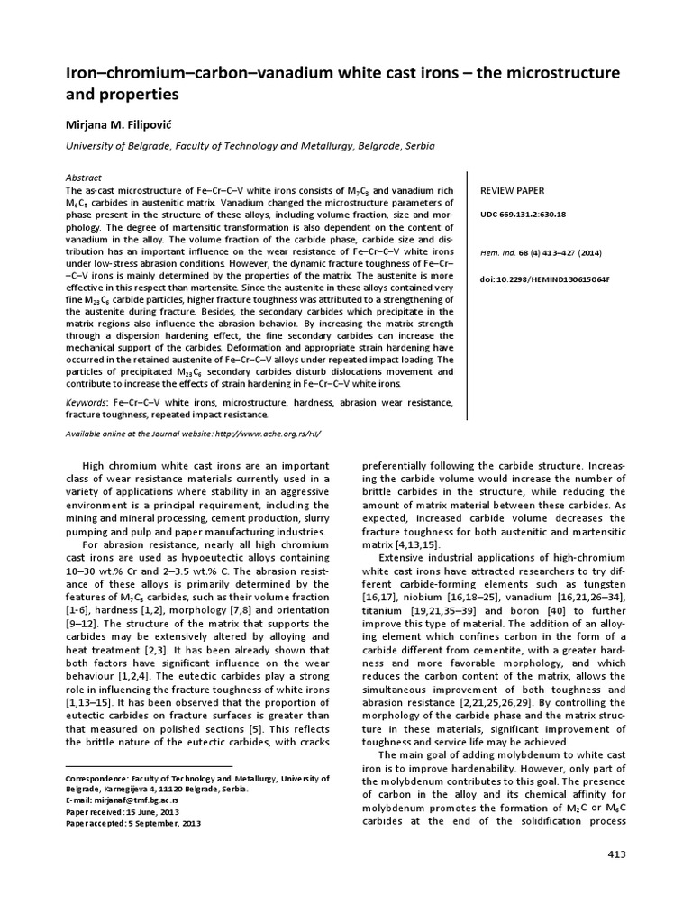 Iron-Chromium-Carbon-Vanadium White Cast Irons - The Microstructure and ...
