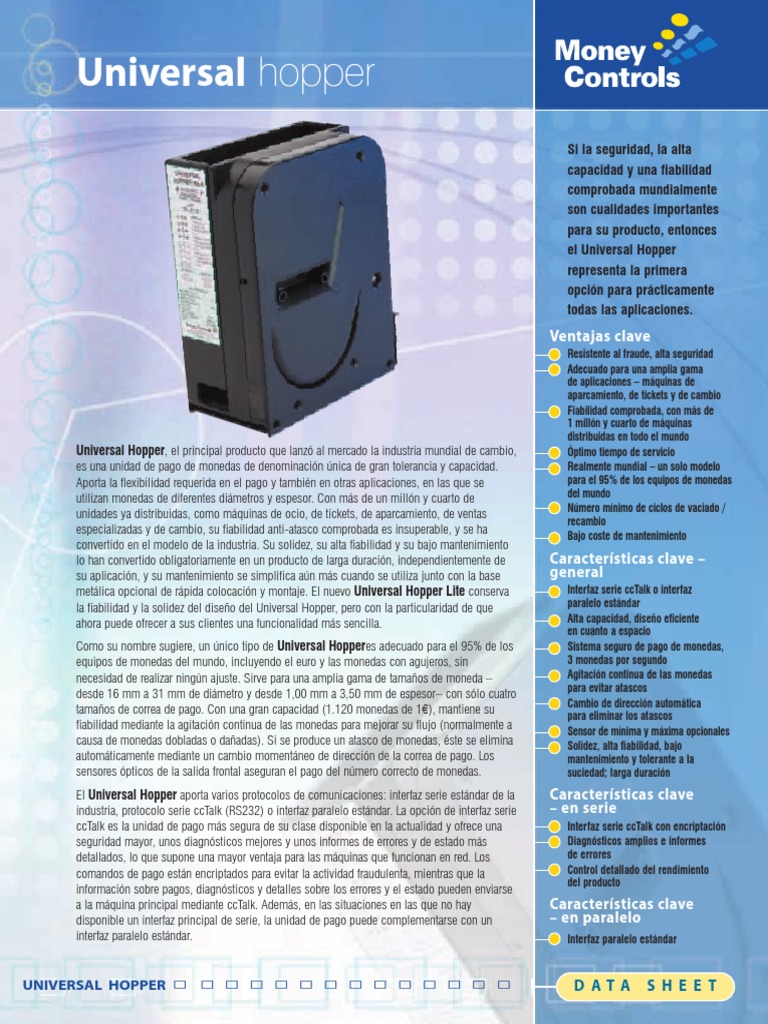 Universal Hopper Datasheet Spain - CH001 F 0504 ES | Descargar gratis ...