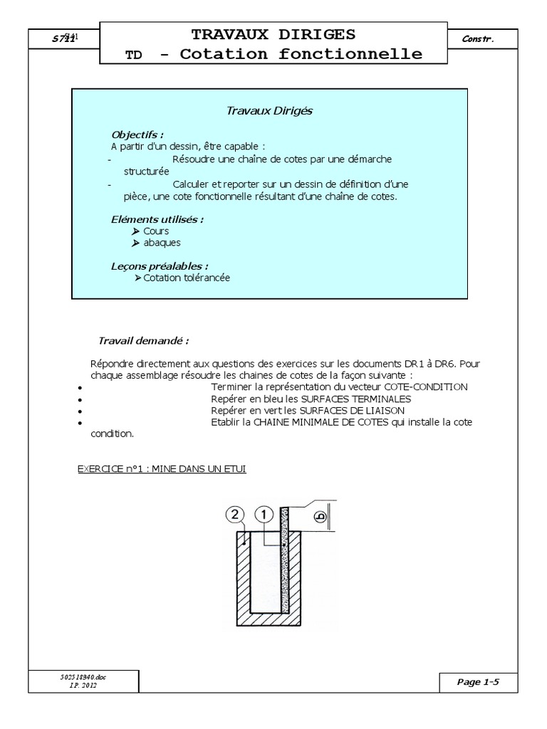 Cotation fonctionnelle-TD1 | PDF | Ingénierie mécanique | Enseignement des mathématiques