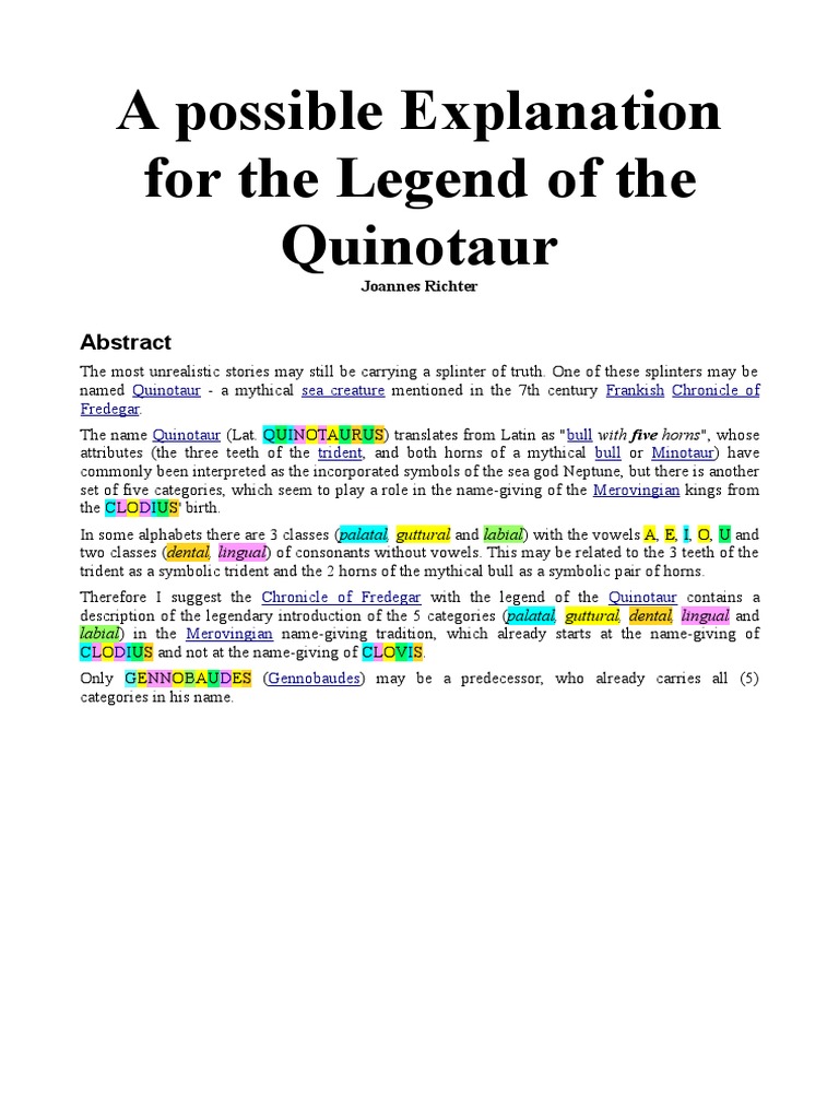 A Possible Explanation For The Legend of The Quinotaur | PDF