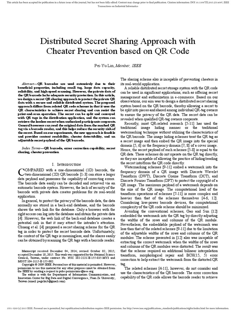 Secret Sharing Approach With QR Code | PDF | Qr Code | Barcode