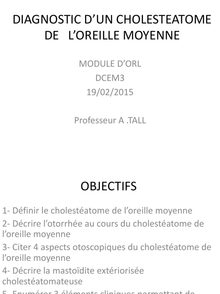 Diagnostic du cholestéatome de l'oreille | PDF | Otologie | Audiologie