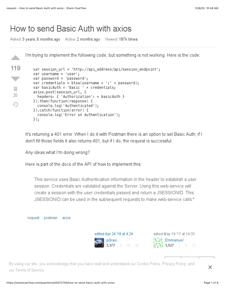 How To Send Basic Auth With Axios: 3 Years, 6 Months Ago 2 Months Ago 187k Times | PDF ...