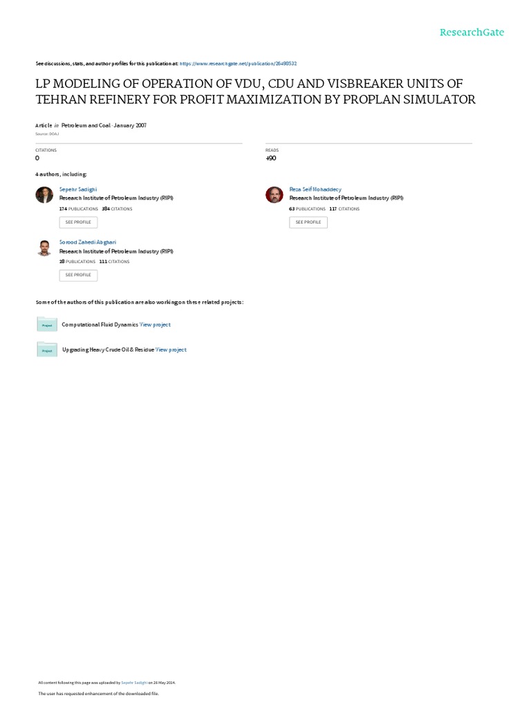 LP Modeling of Operation of Vdu Cdu and Visbreaker | PDF | Oil Refinery ...