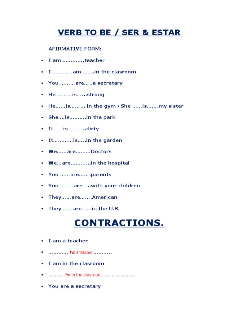 Verb To Be Ser & Estar Guide | PDF | Grammar | Symbols
