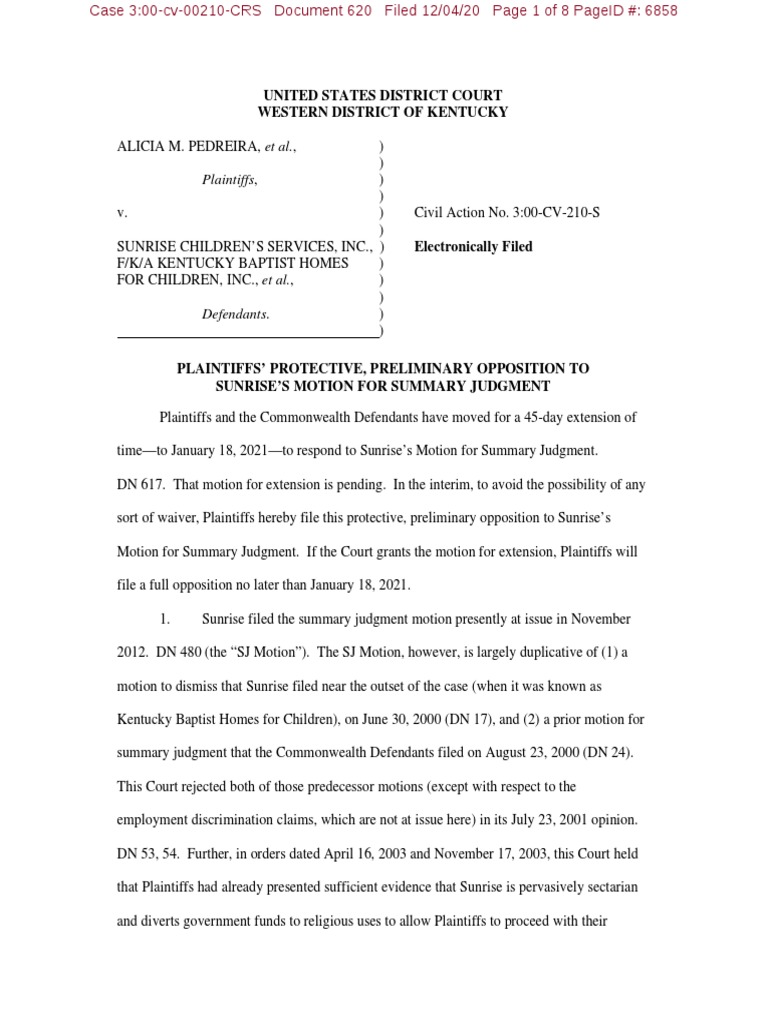 Plaintiffs' Opposition To Motion For Summary Judgment | PDF | Discovery ...