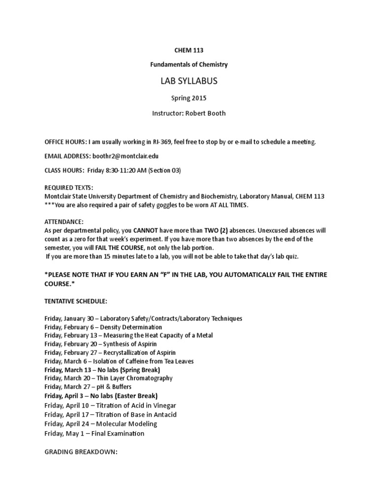 CHEM 113 Lab Syllabus | PDF