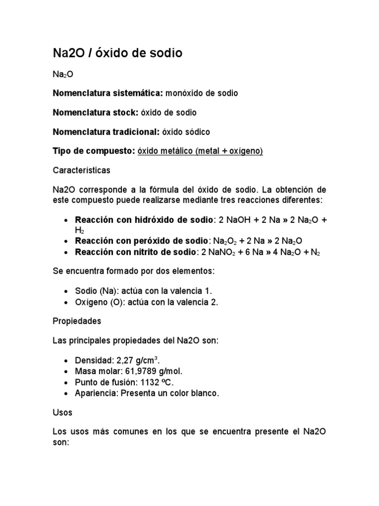 Na2O / Óxido de Sodio | PDF | Métodos y materiales de enseñanza