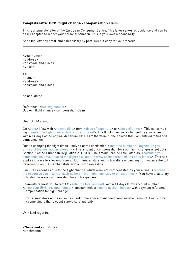 Template Letter - Claim Flight Change | PDF