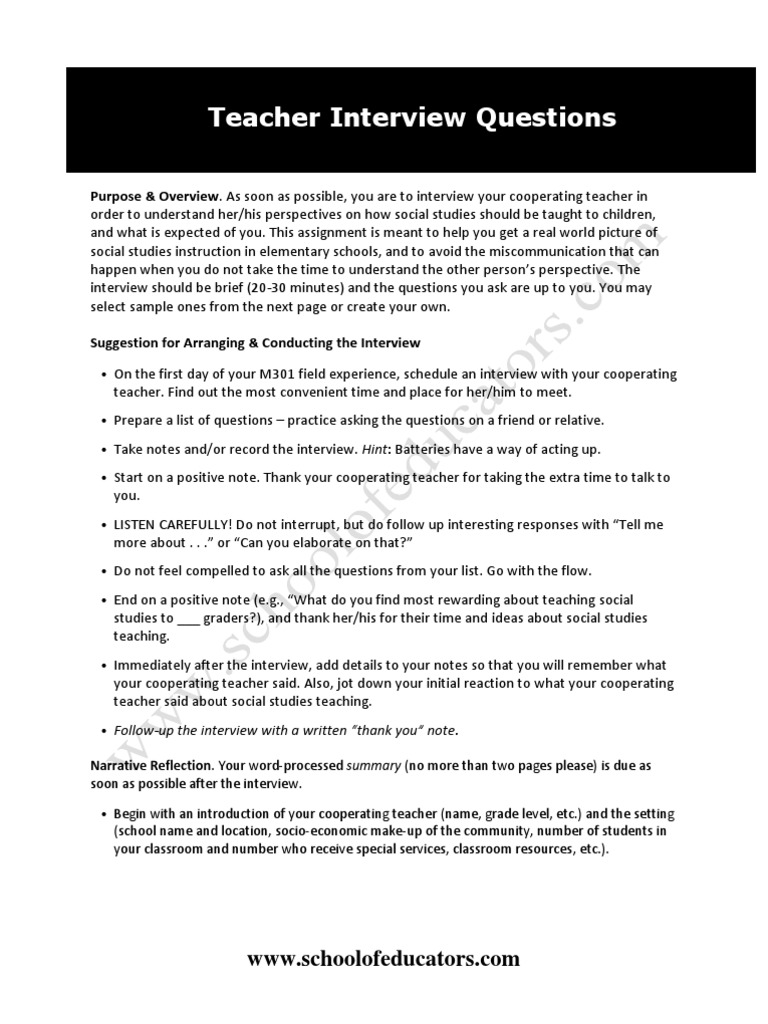 Social Studies Teacher Interview Guide | PDF | Librarian | School Library