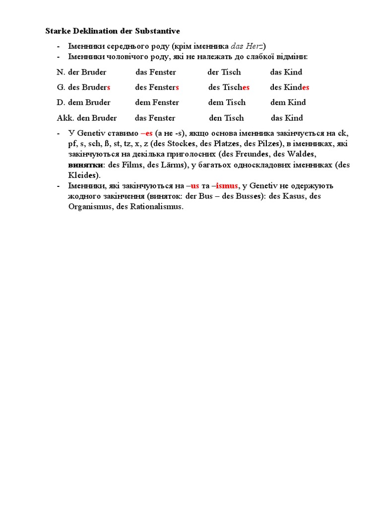 Starke Deklination Der Substantive | PDF