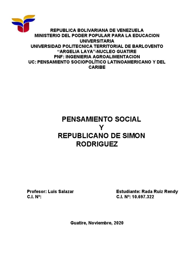ENSAYO DE PENSAMIENTO de Simon Rodriguez | PDF | República | Educación avanzada