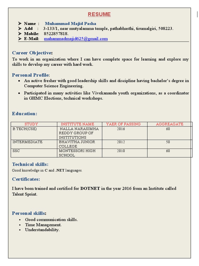 Muhammad Majid Pasha Resume | PDF