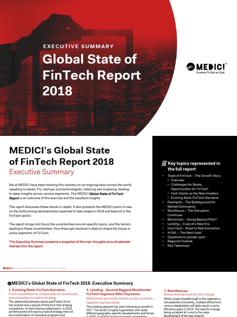 2018 Global FinTech Report Summary | PDF | Financial Technology ...