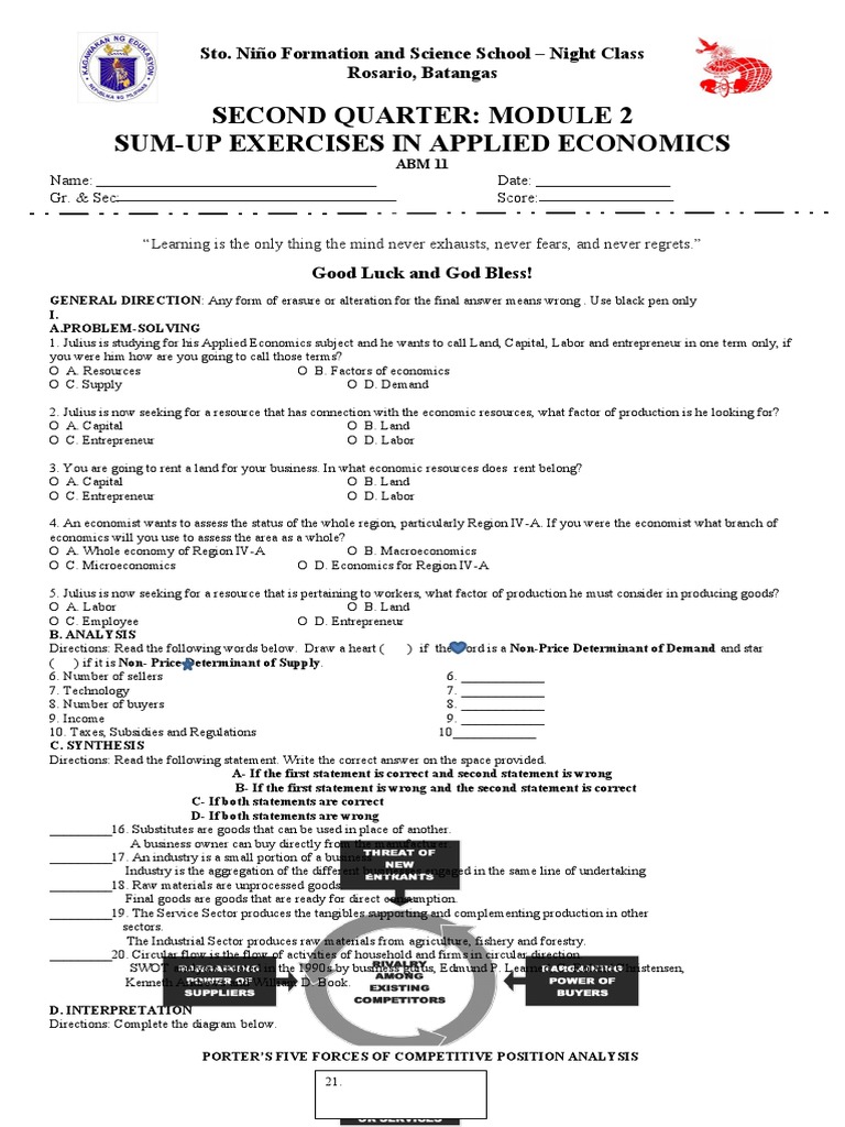 Second Quarter: Module 2 Sum-Up Exercises in Applied Economics | PDF ...