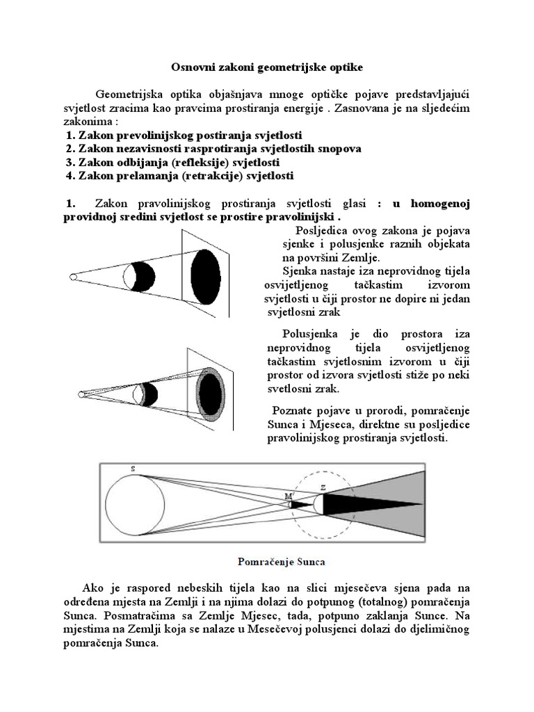 Osnovni Zakoni Geometrijske Optike | PDF