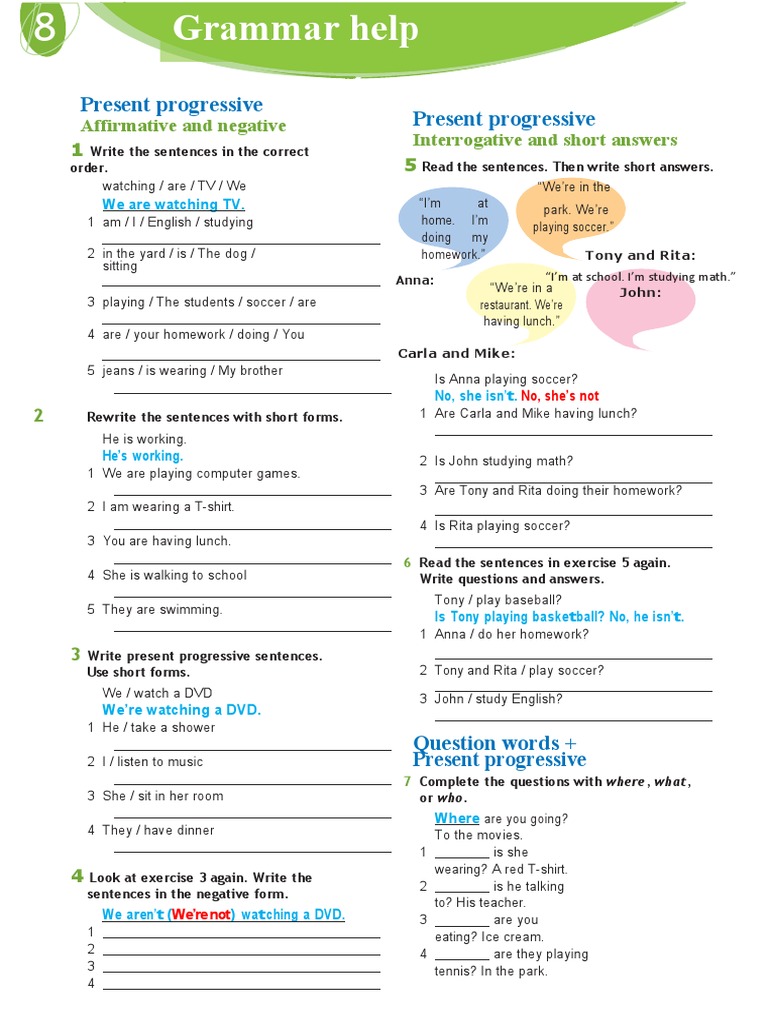 Present Progressive Present Progressive: Affirmative and Negative ...