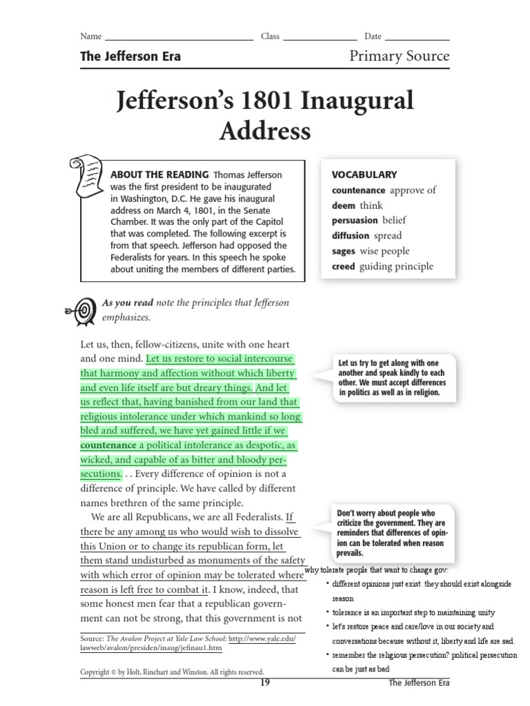 Kami Export - Jefferson's Inaugural Address | PDF | Thomas Jefferson ...