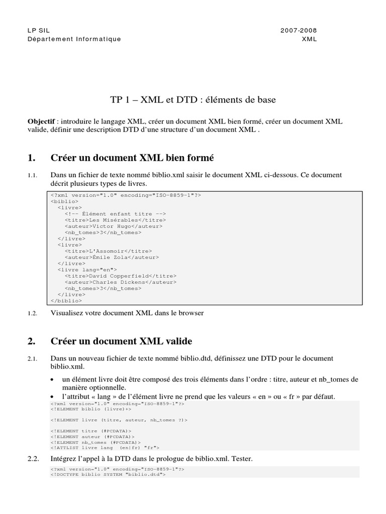 s1 XML td1 Cor | PDF | XML | Langage de balisage