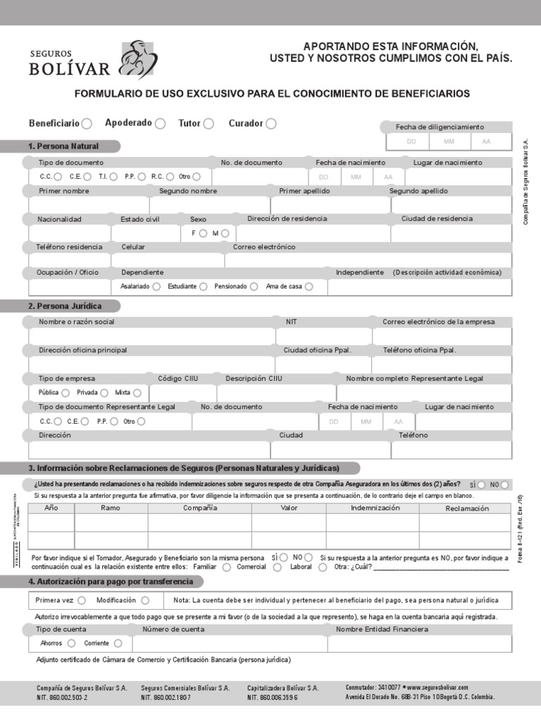 Formulario B-121 para Beneficiarios | PDF | Seguro | Bancos