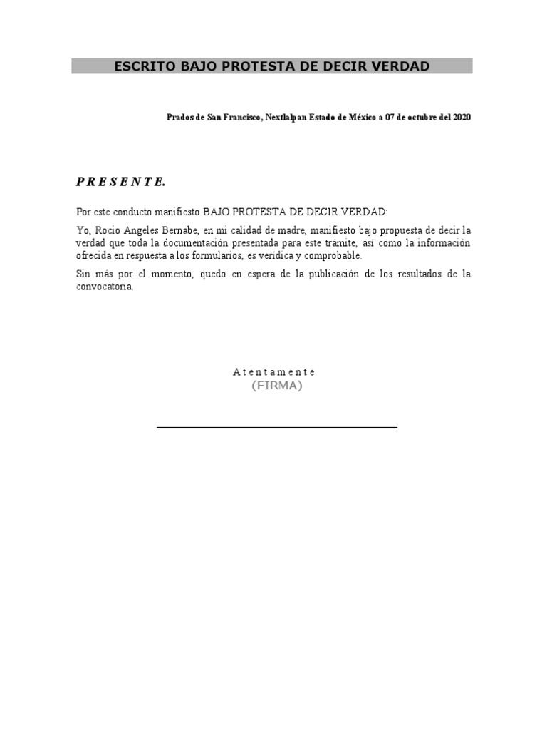 Formato Bajo Protesta de Decir Verdad | PDF | Derecho